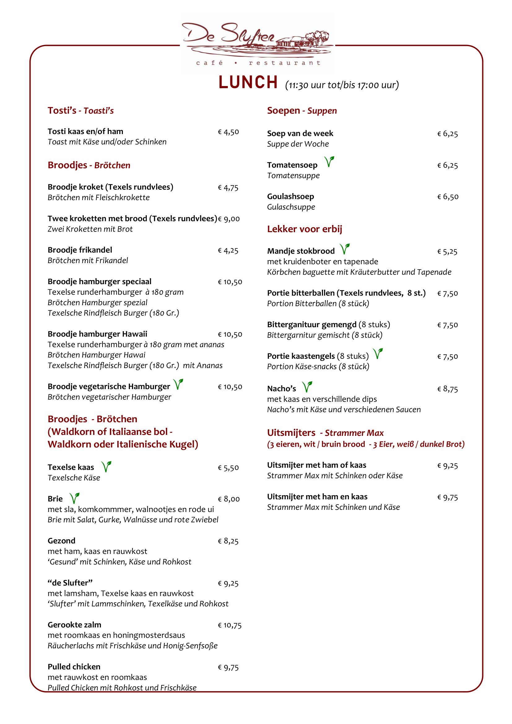 Café-Restaurant De Slufter - Ons menu